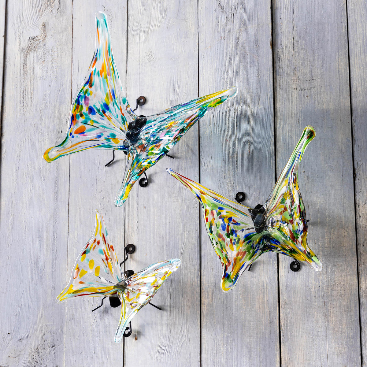Art Glass Butterflies with Iron Feet, Set of 3 – Plow & Hearth