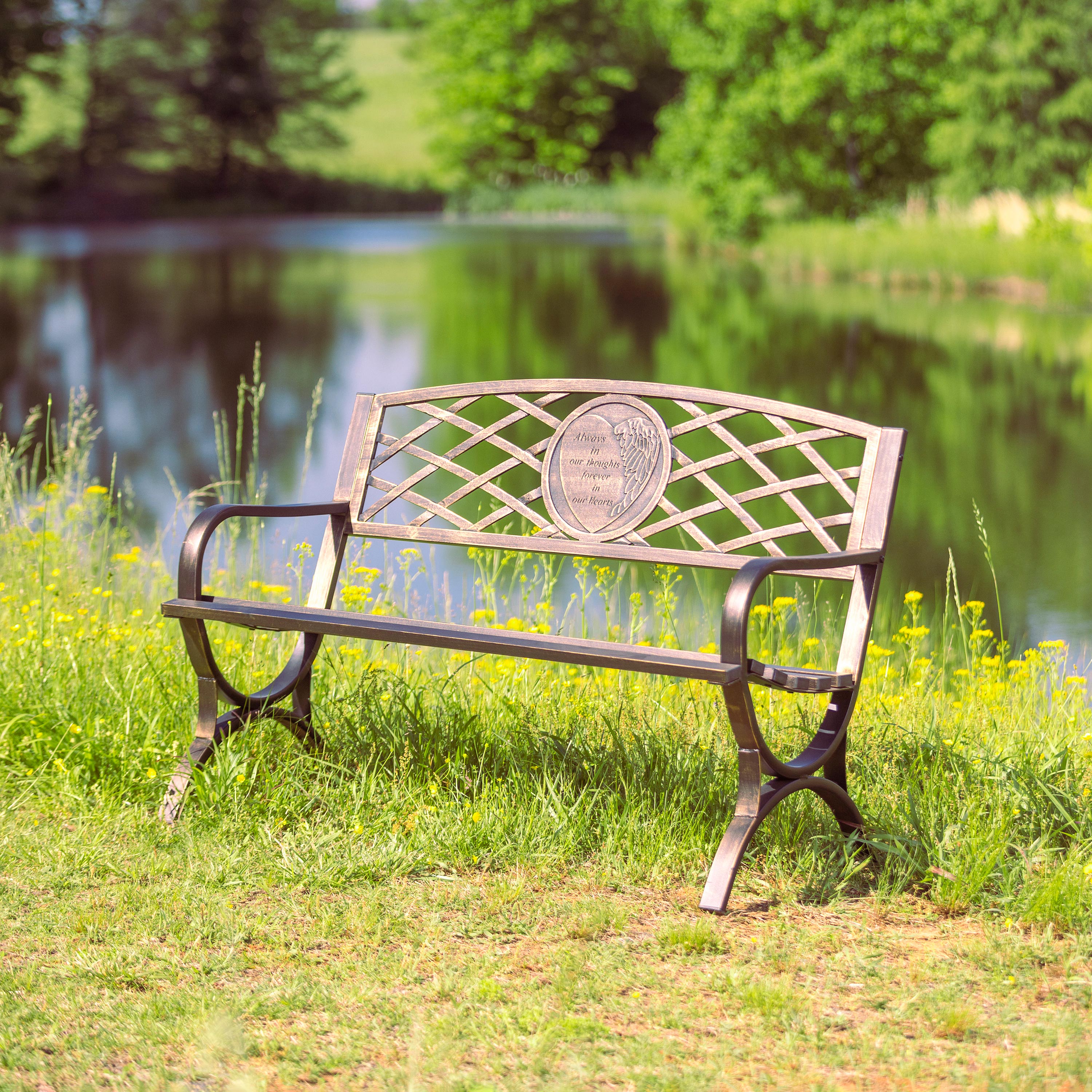 Thoughts Hearts Metal Garden Bench