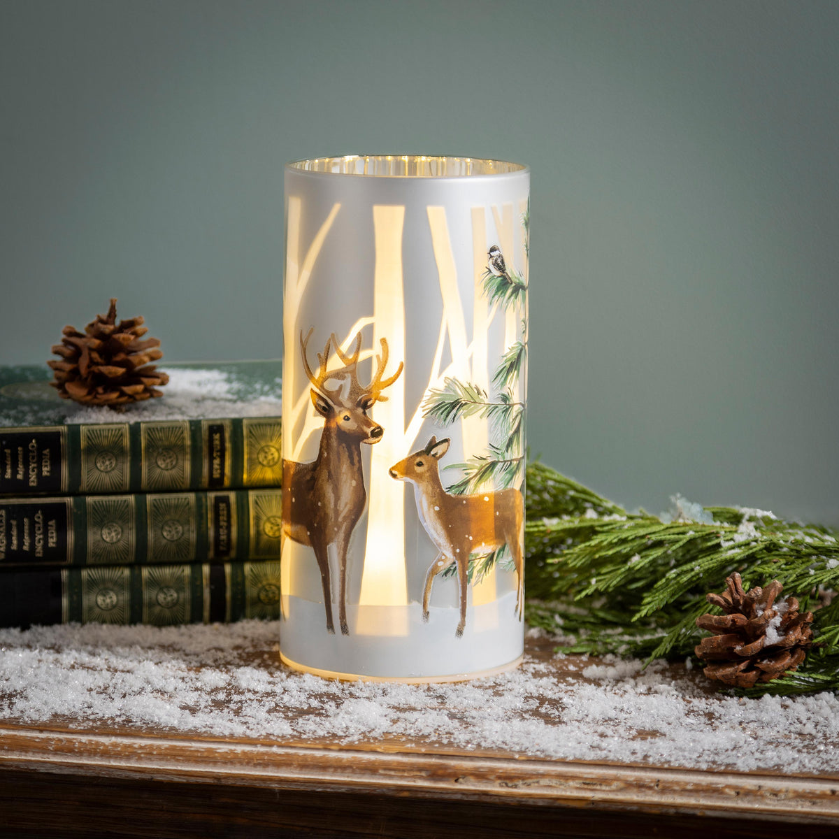 Winter Grove LED Table Decor Lasercut Glass with Deer in Forest, 8 ...