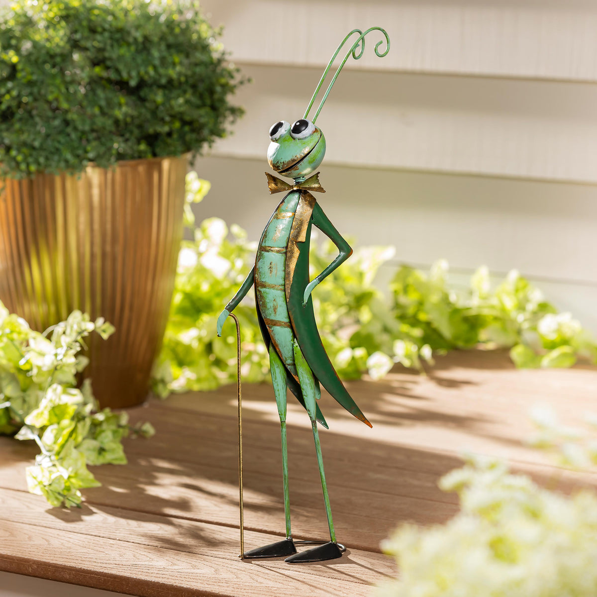 Pollinator Garden Statue, Metal Joyful Cricket With Cane, 27"H – Plow ...