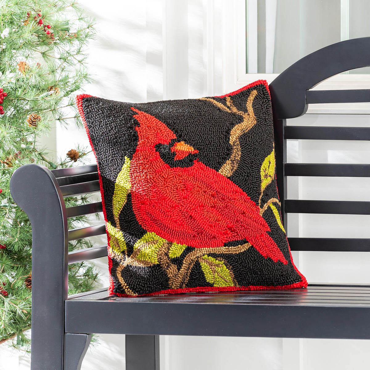 Indoor/Outdoor Hooked Cardinal Throw Pillow – Plow & Hearth