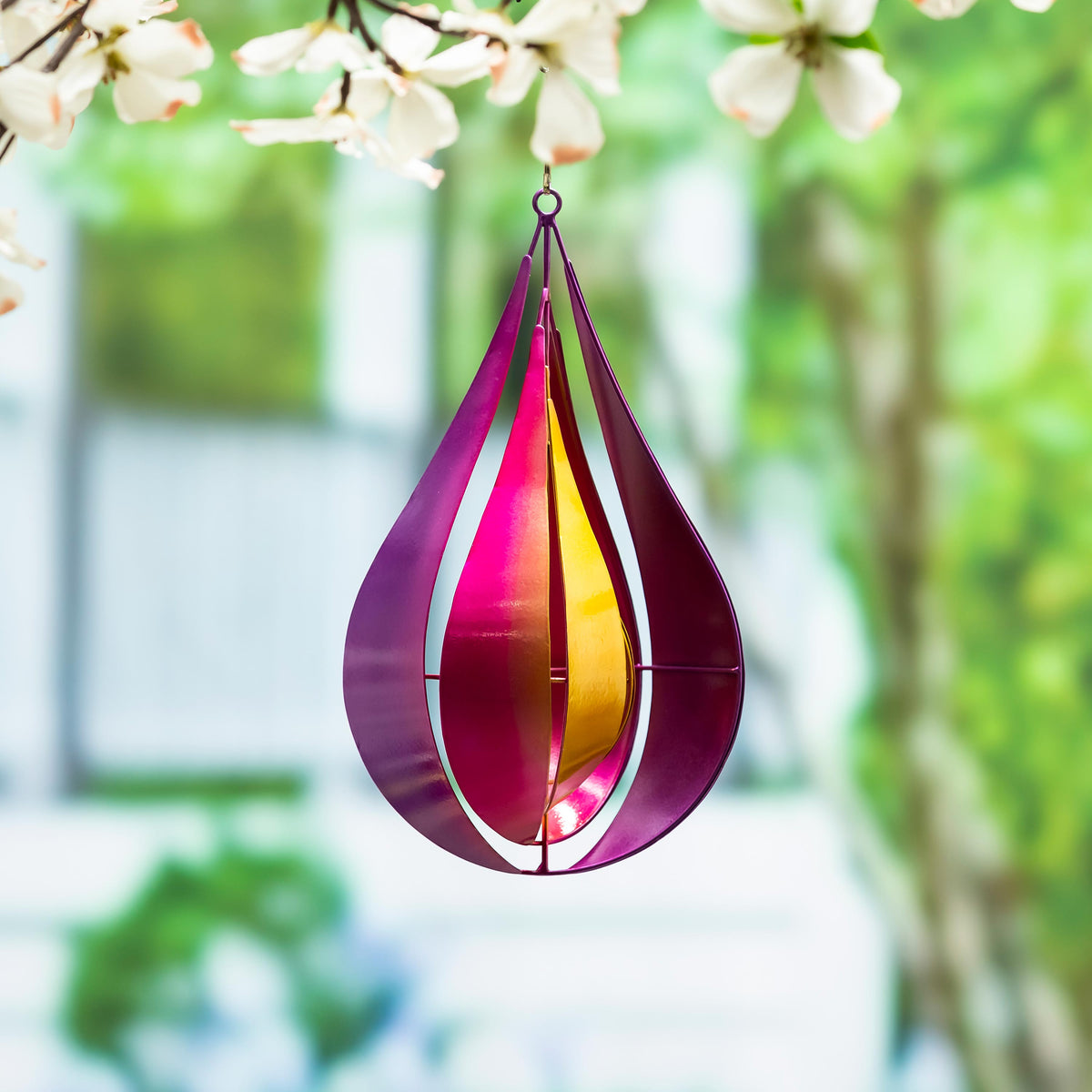 Palm Beach Wind Spinner, Metal Wind Twirler, Pink & Yellow Teardrop, 1 ...