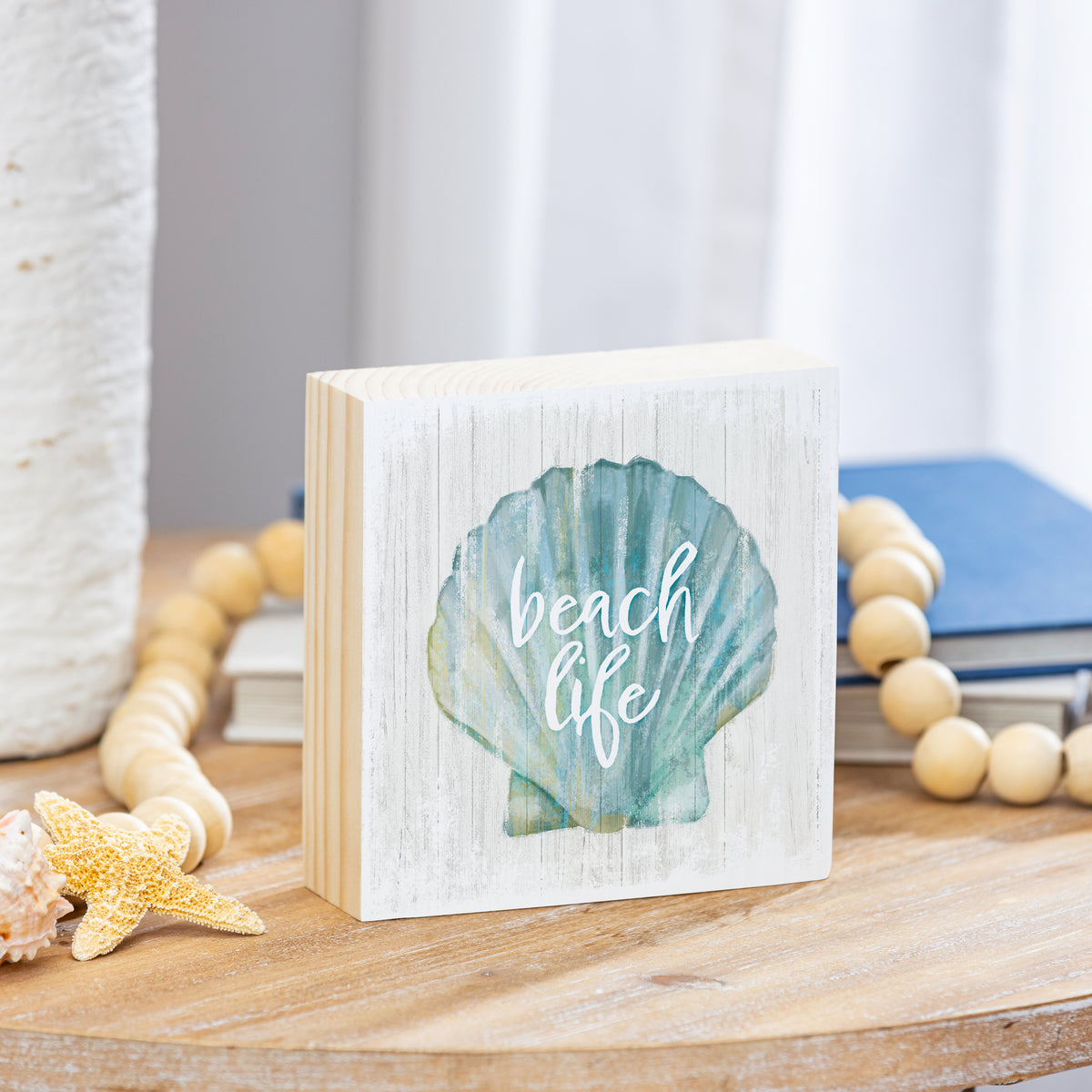 Coastal Beach Life Shell Sign Wood Block, 6"x6" – Plow & Hearth