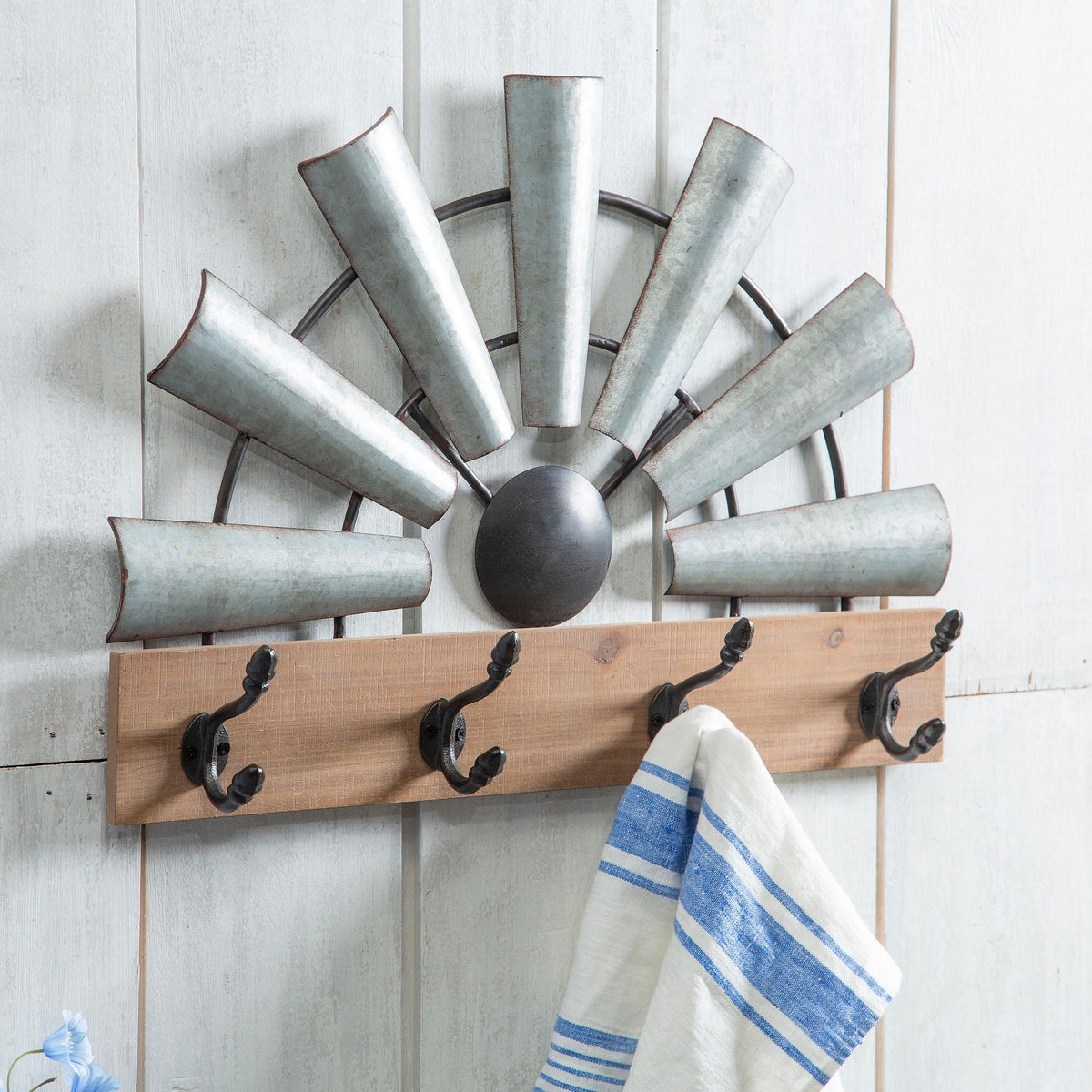 Galvanized Metal and Wood Windmill Hook Rack – Plow & Hearth