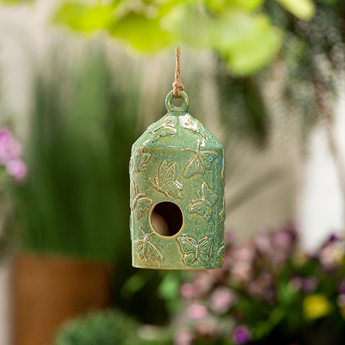 Ceramic Floral Butterfly Bird House – Plow & Hearth
