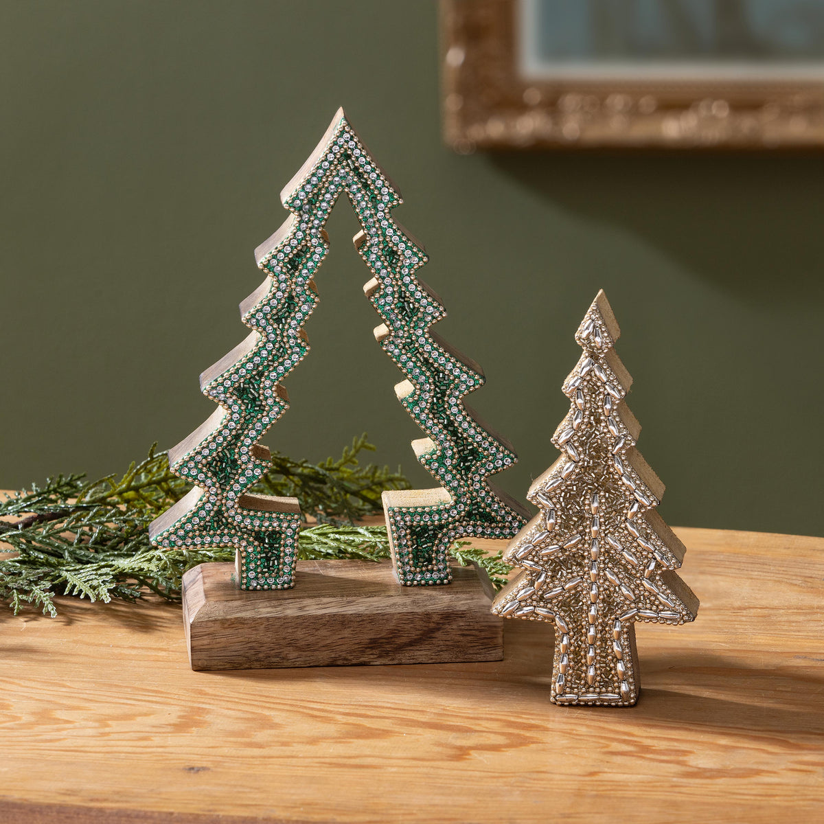 Shades of Emerald Table Décor Nested Tree with Beading Wood, 8"H – Plow ...