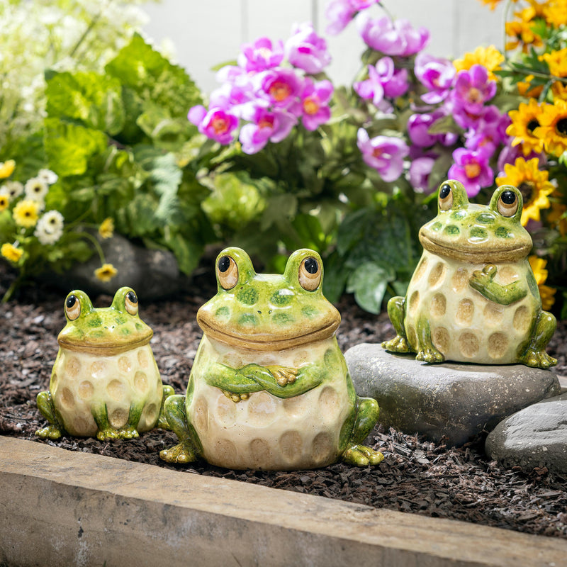 Pollinator Garden Statue, Ceramic Frog Family Statue, Set of 3, 7"H ...
