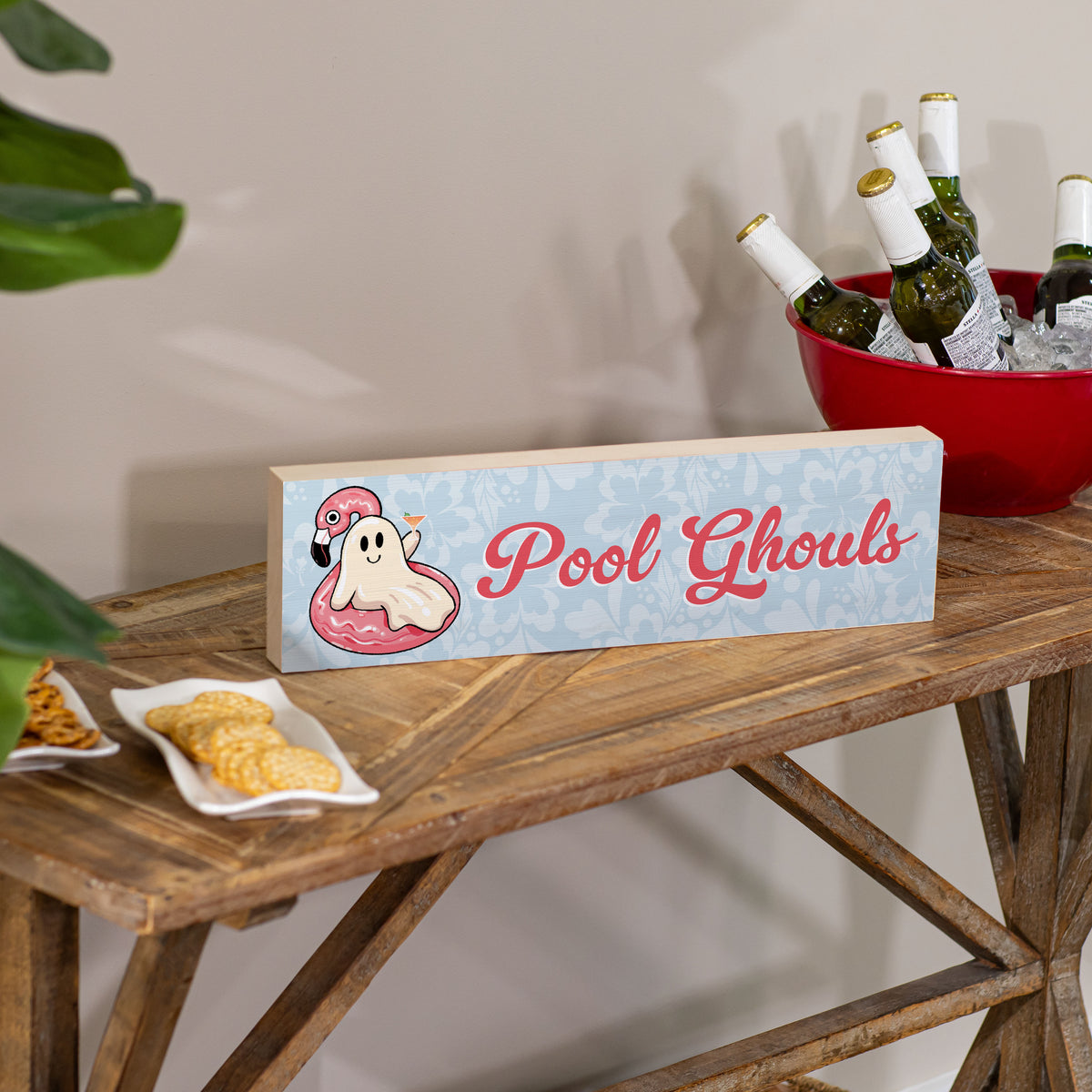 Summerween Pool Ghost Table Decor Wood Mantle Sign Wine, 18"L x 5"H ...