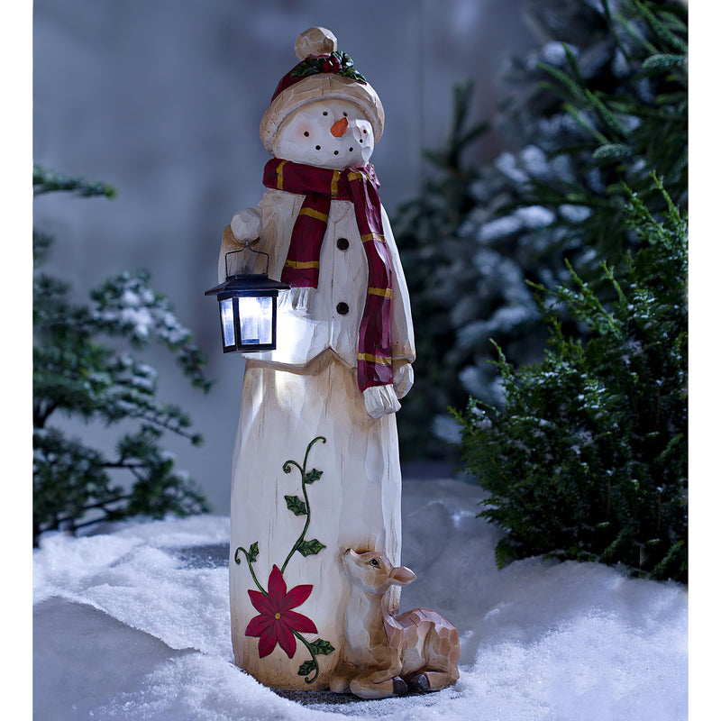 Woodland Snowman with Solar Lantern | Plow & Hearth