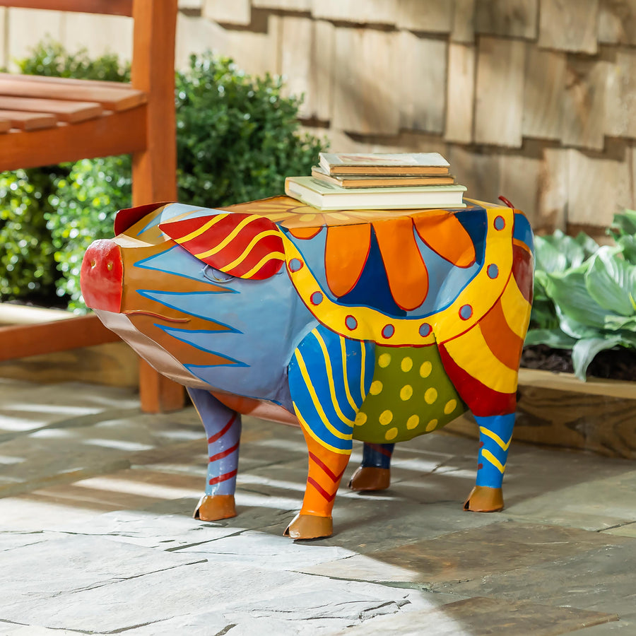 Colorful Folk Art Pig Side Table – Plow & Hearth