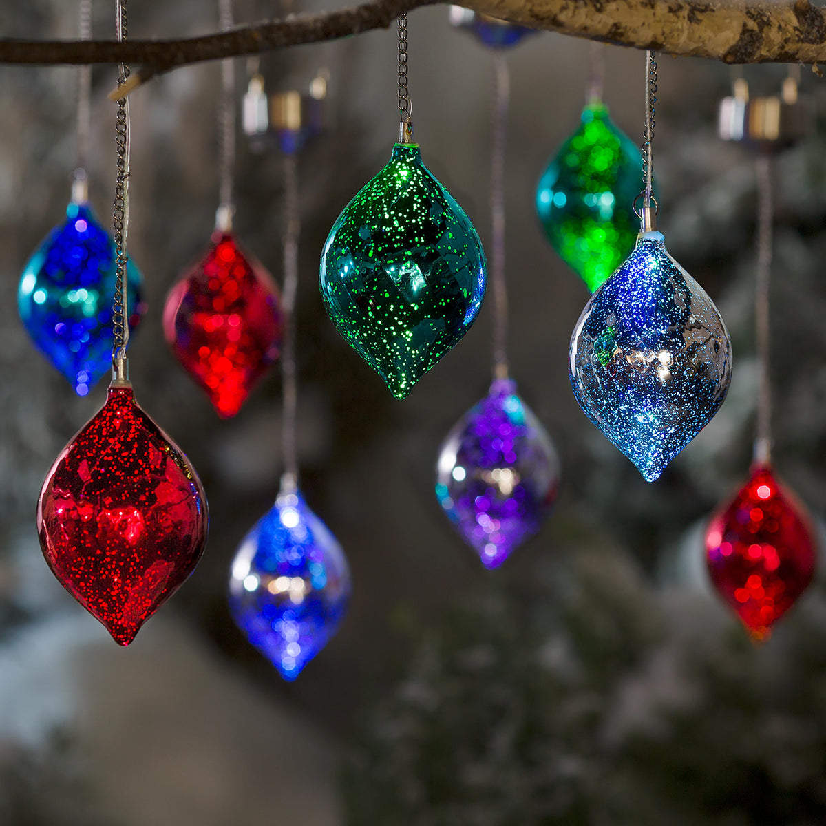 Color Changing Mercury Glass Solar Ornaments, Set of 3 | Plow & Hearth