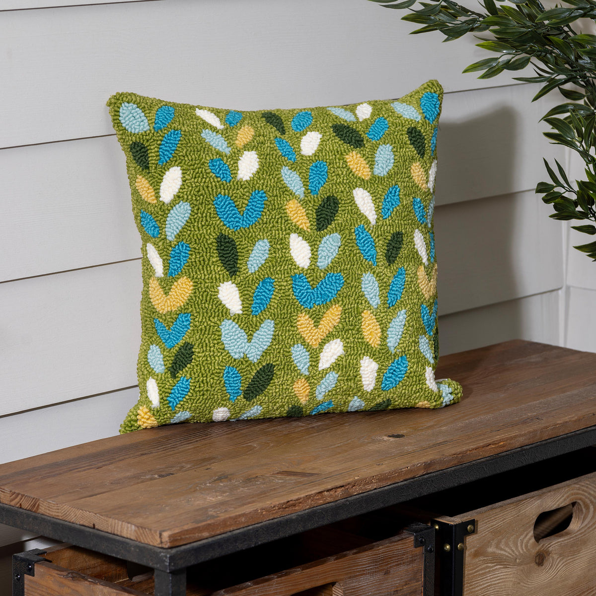 Indoor/Outdoor Hooked Polypropylene Sprouts Throw Pillow 18"x18" – Plow ...
