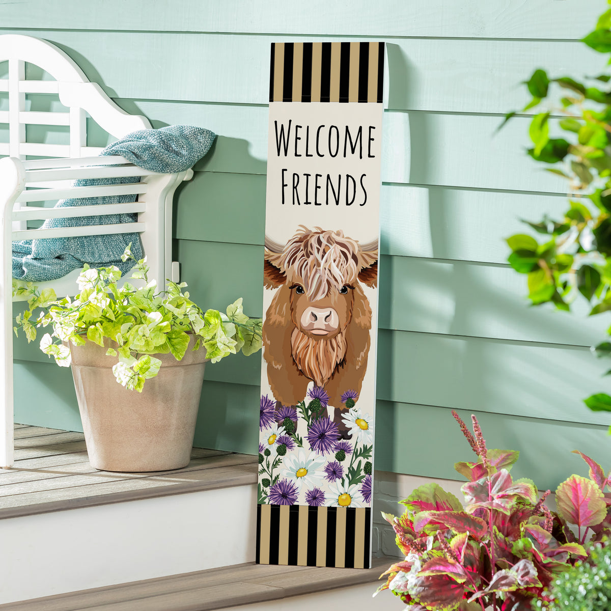 Petal & Plow Garden Decor, Porch Leaner, Highland Cow, 10.75" L x 46 ...