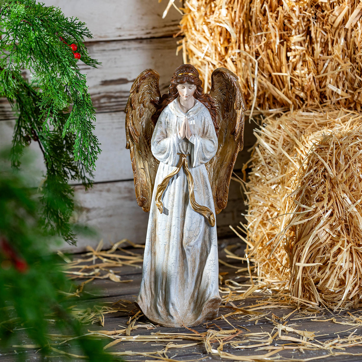 Gilded Angel Nativity Resin Garden Statue, 18" H – Plow & Hearth
