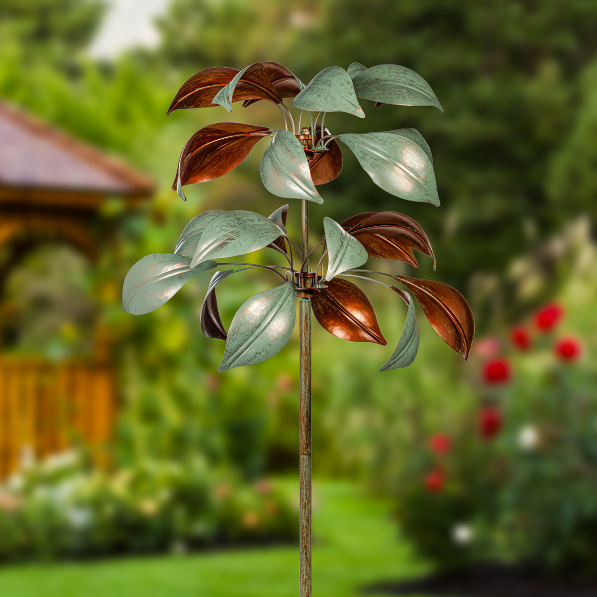 Verdigris & Copper Leaf Wind Spinner, 96" H – Plow & Hearth