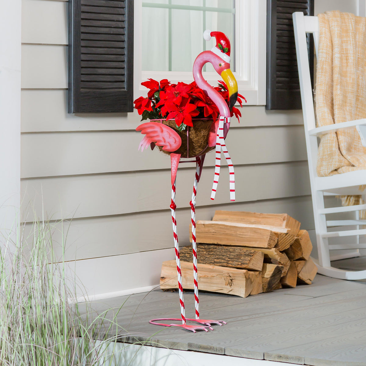 39"H Metal Winter Flamingo Planter w/Santa Hat – Plow & Hearth