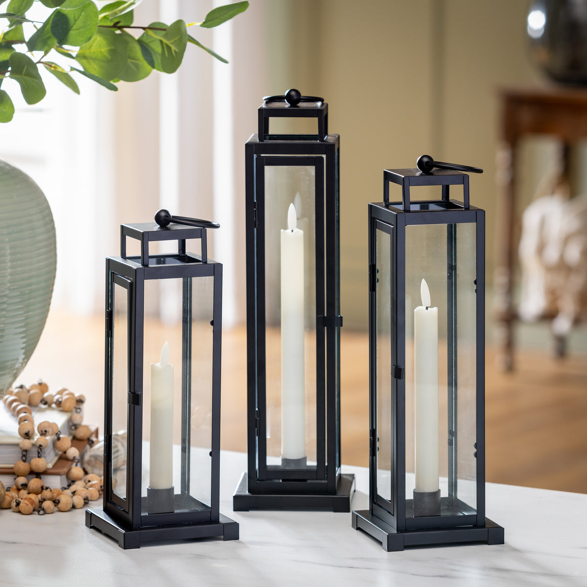 Tower Lantern LED Tapered Set of 3 with Black Finish – Plow & Hearth