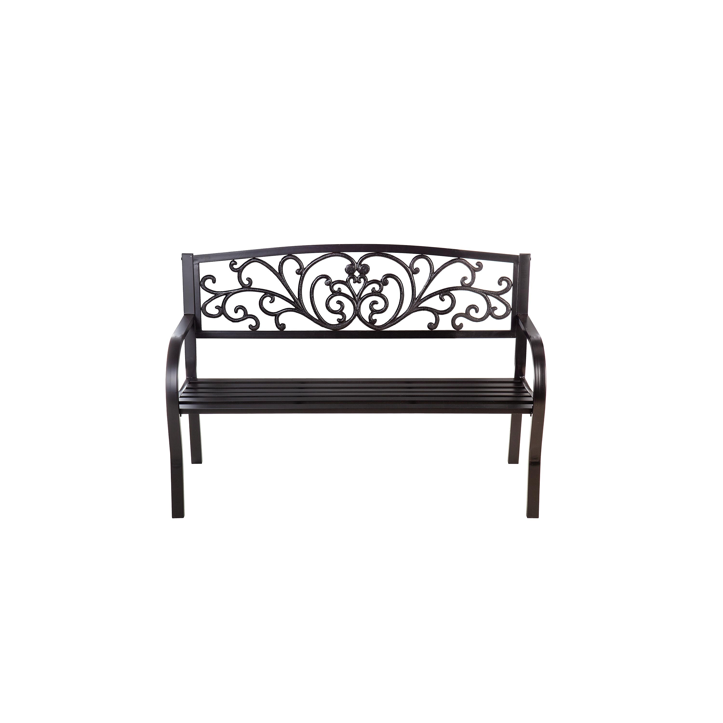 Evergreen 50 in. Blooming Metal Outdoor Garden Bench Black