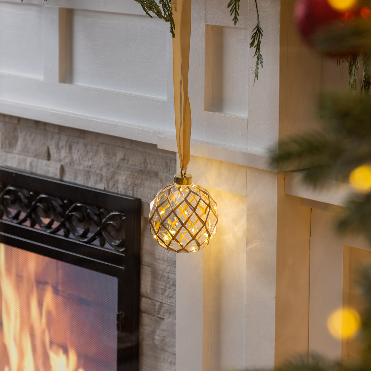Micro LED Silver Ball Indoor Outdoor Decorative Hanging Light, Warm Wh ...