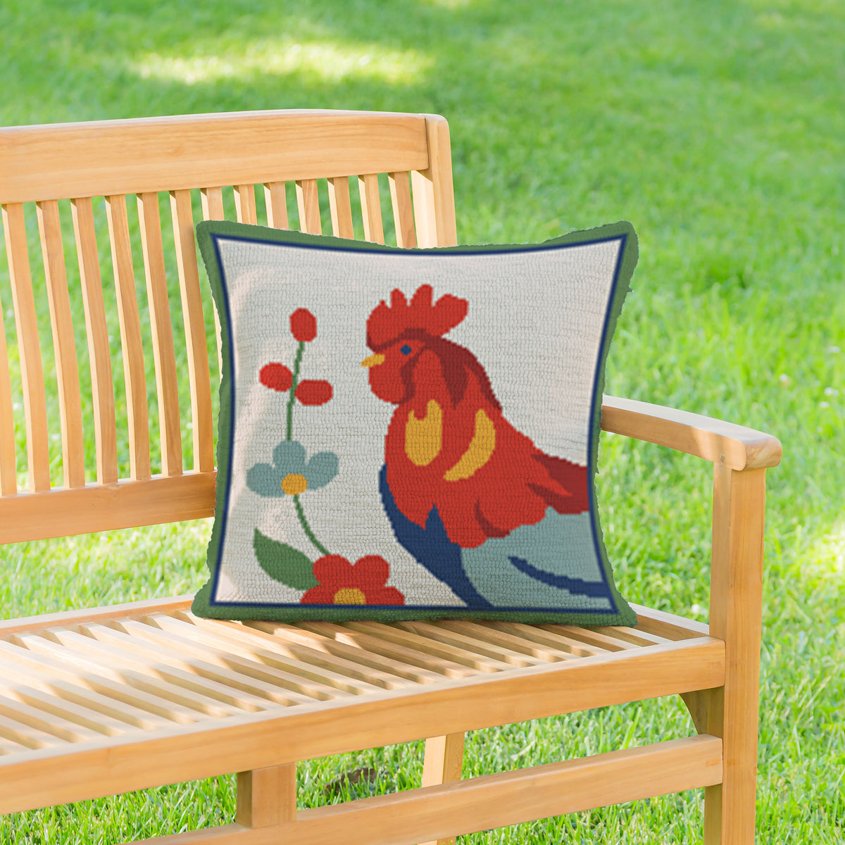 Hillside Pasture Rooster, Indoor/Outdoor Hooked Pillow 18"x18" – Plow ...