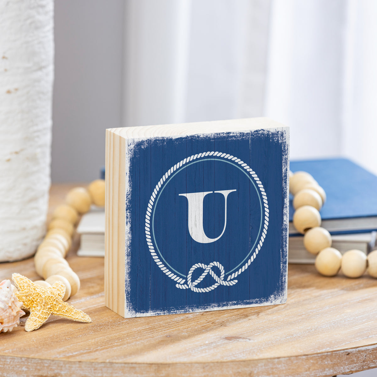 Coastal Monogram Nautical Sign Wood Block "U", 6"x6" – Plow & Hearth