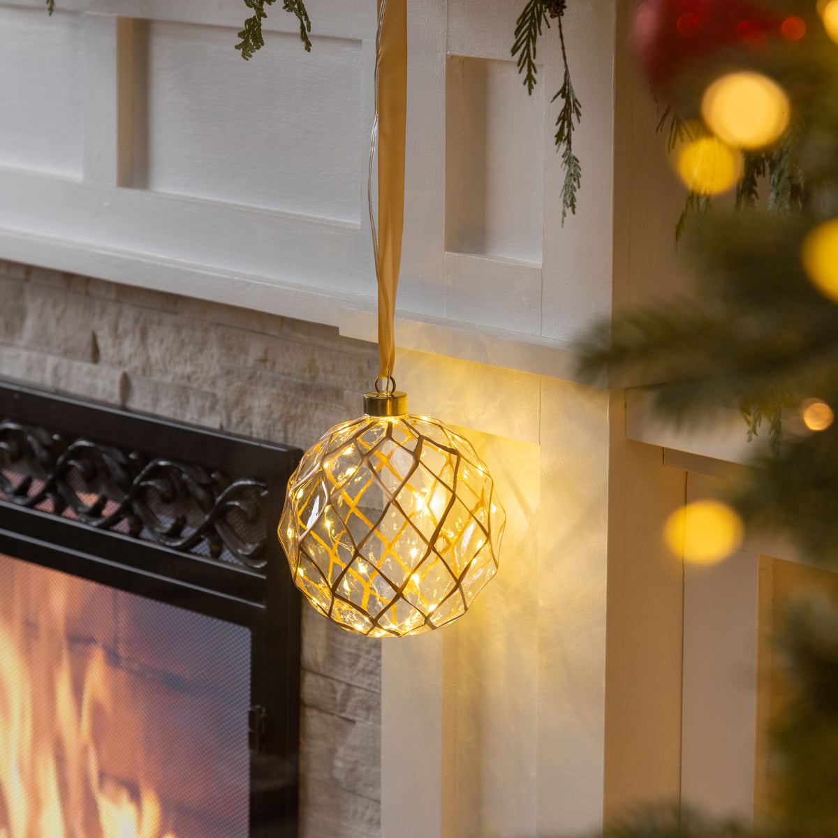 Micro LED Silver Ball Indoor Outdoor Decorative Hanging Light, Warm Wh ...