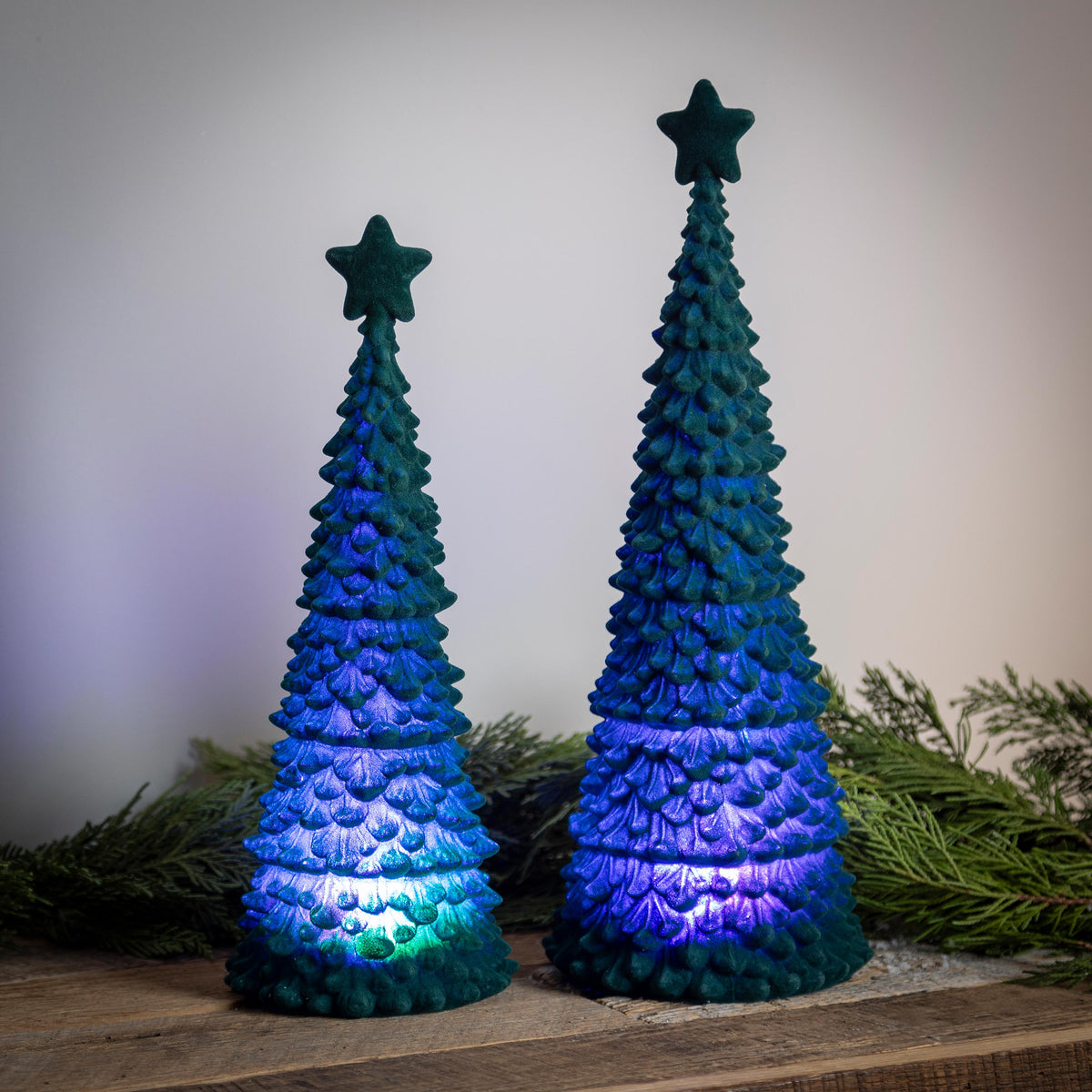 Joyful Traditions LED Table Decor Flocked Tree with Star, Set of 2 ...