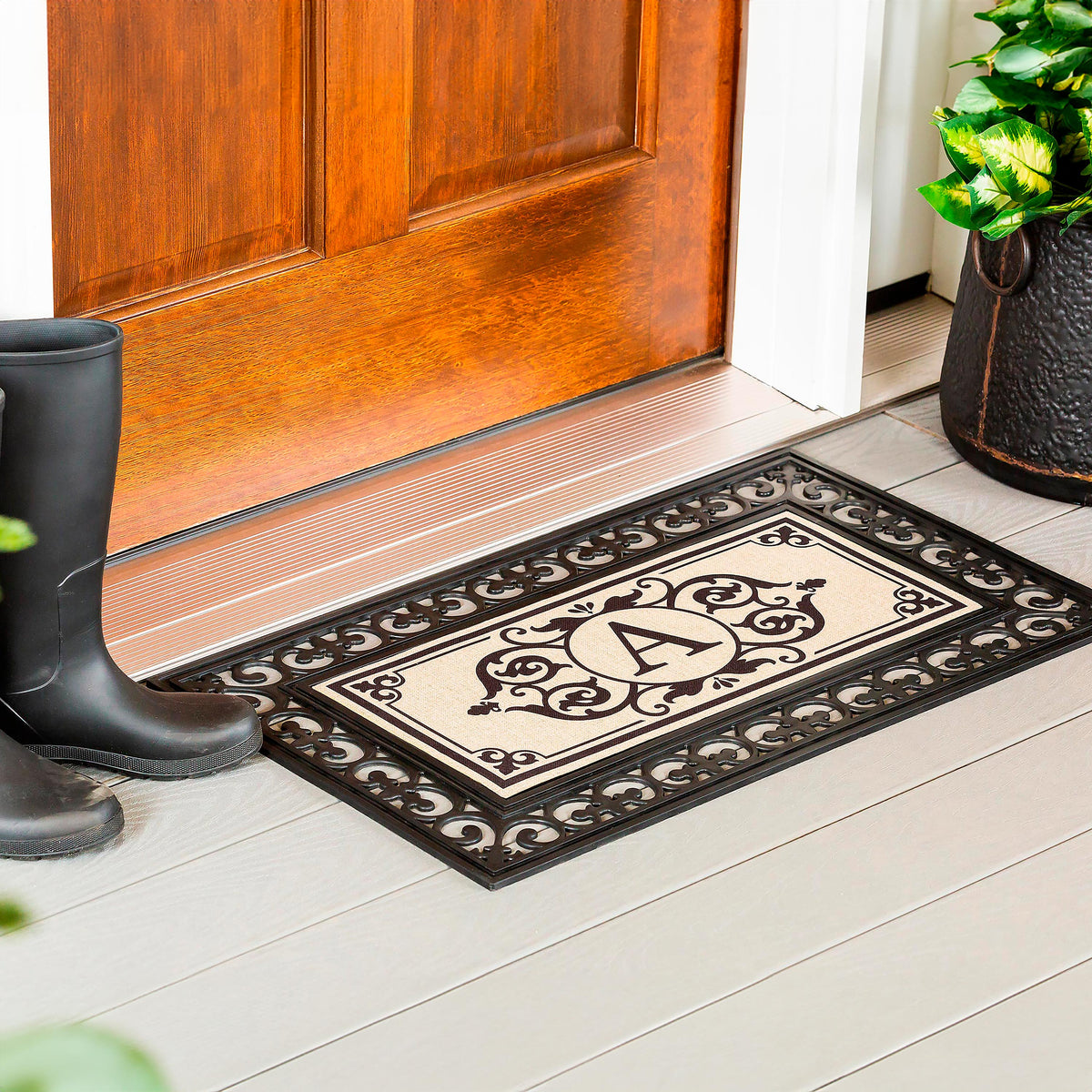 Cambridge Monogram Burlap Sassafras Switch Mat, Letter A – Plow & Hearth