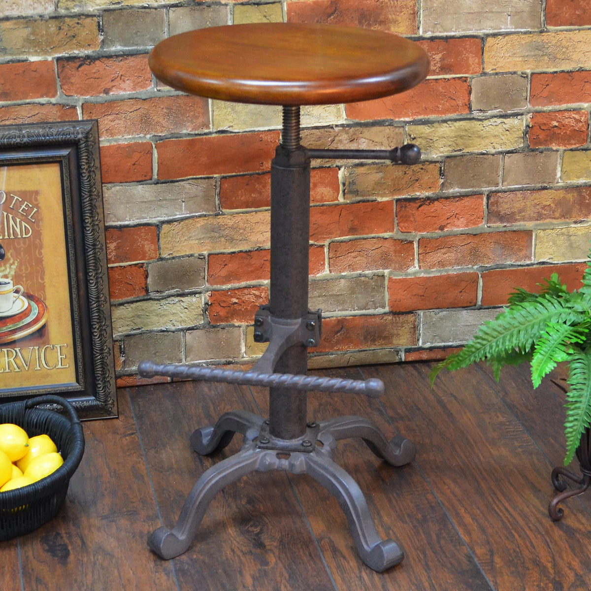 Industrial-Style Adjustable-Height Wood and Metal Stool – Plow & Hearth