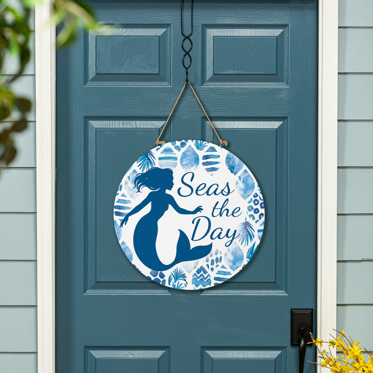 Blue Coastal Coral Sea Wood Door Décor, Mermaid "Seas The Day", 18 ...