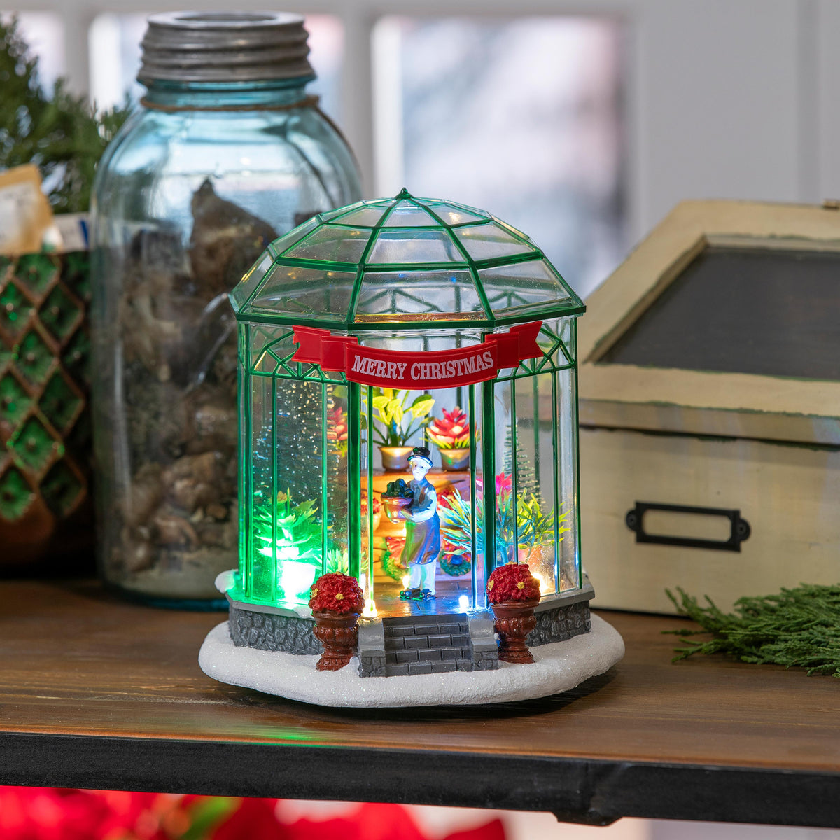 Holly Homestead LED Table Decor Resin Greenhouse with Music, 7.5 ...