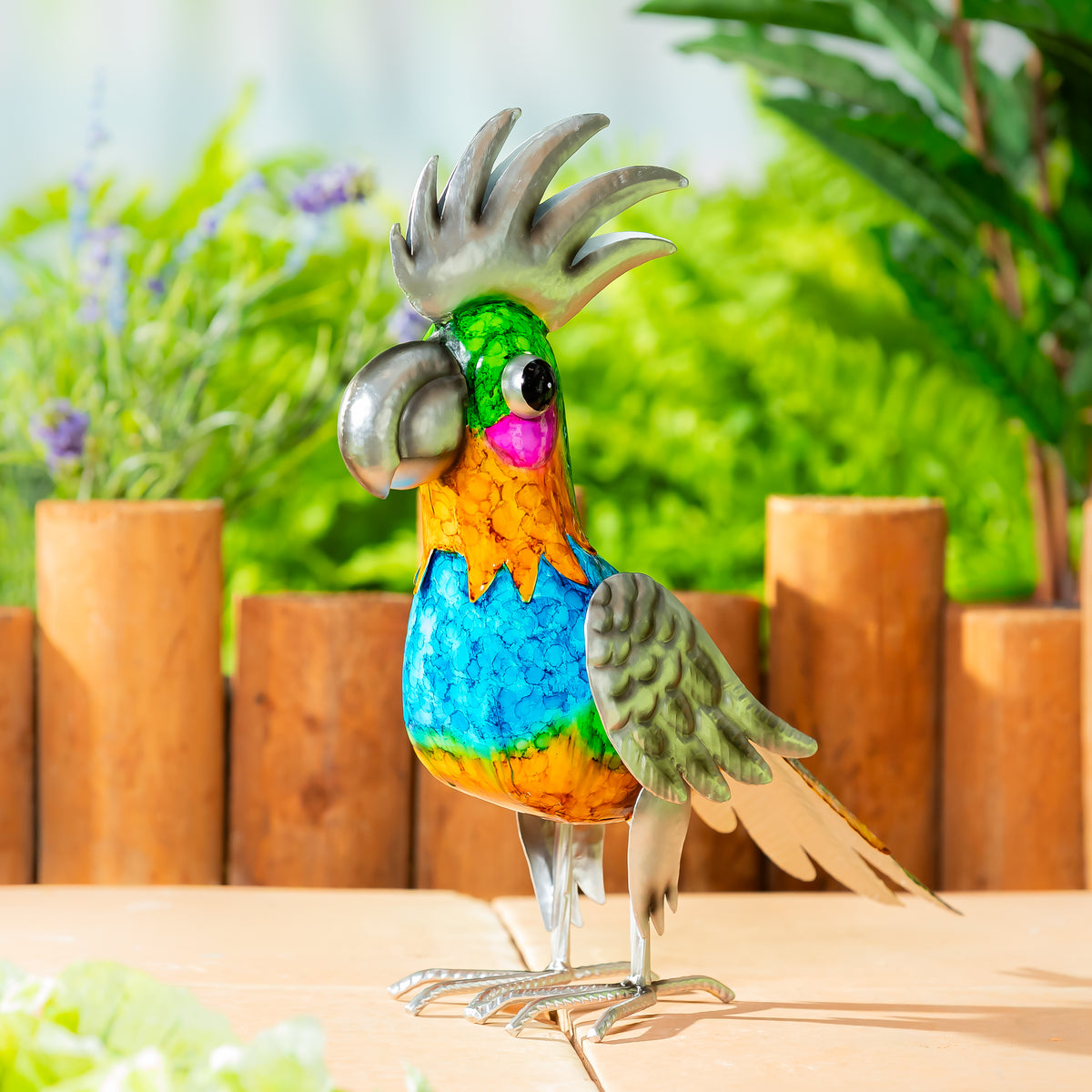 Metal Gradient Parrot Garden Statue, 14"H – Plow & Hearth