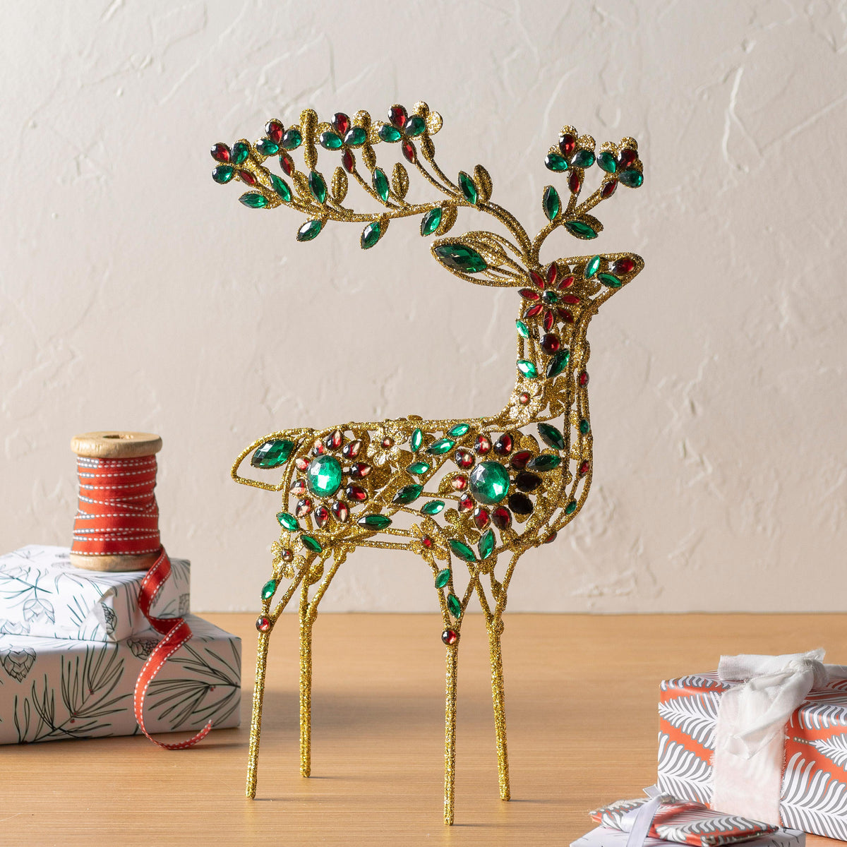 Jeweled Gold 17" Holiday Deer Tabletop Statue – Plow & Hearth