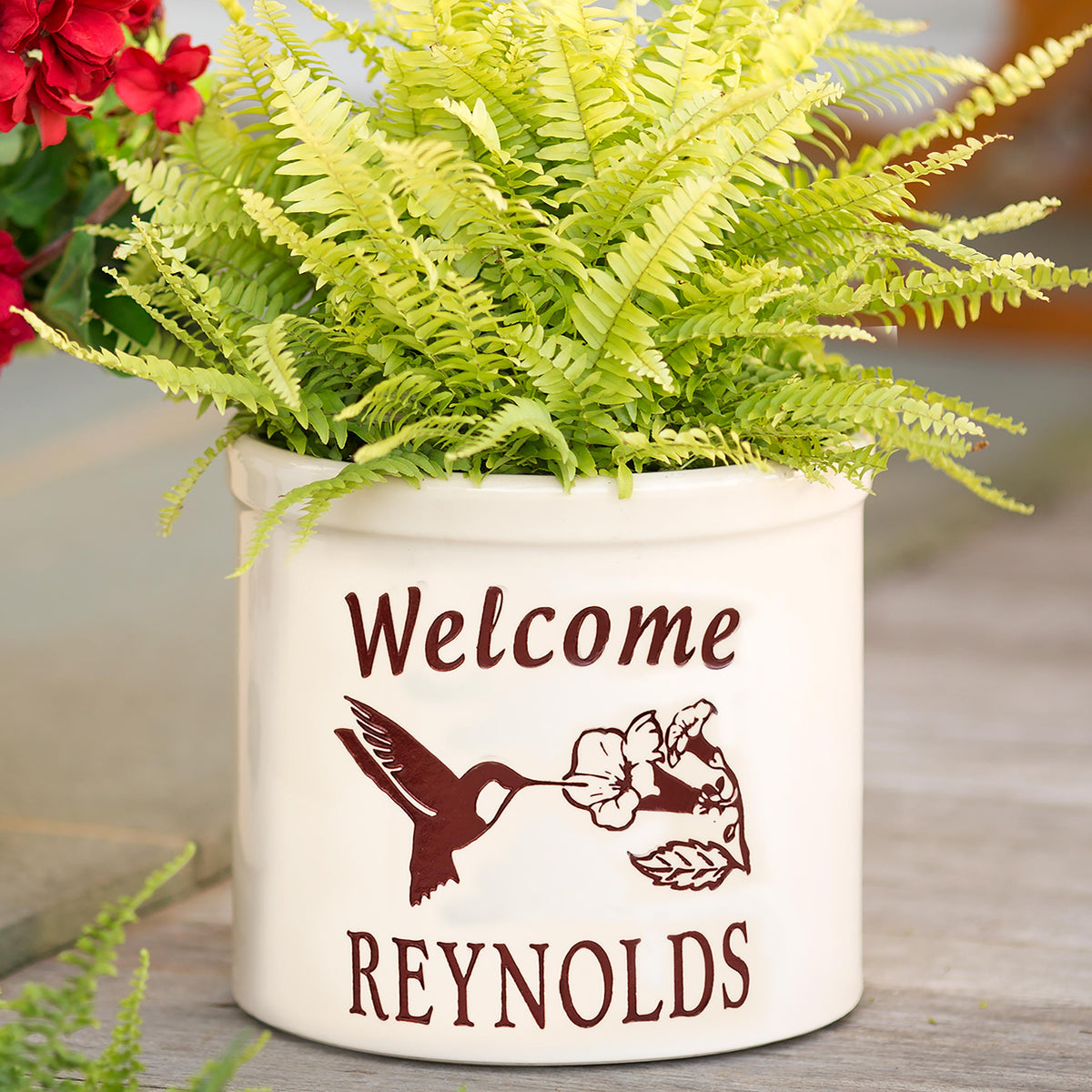 Personalized Stoneware Crock w/Hummingbird | Plow & Hearth