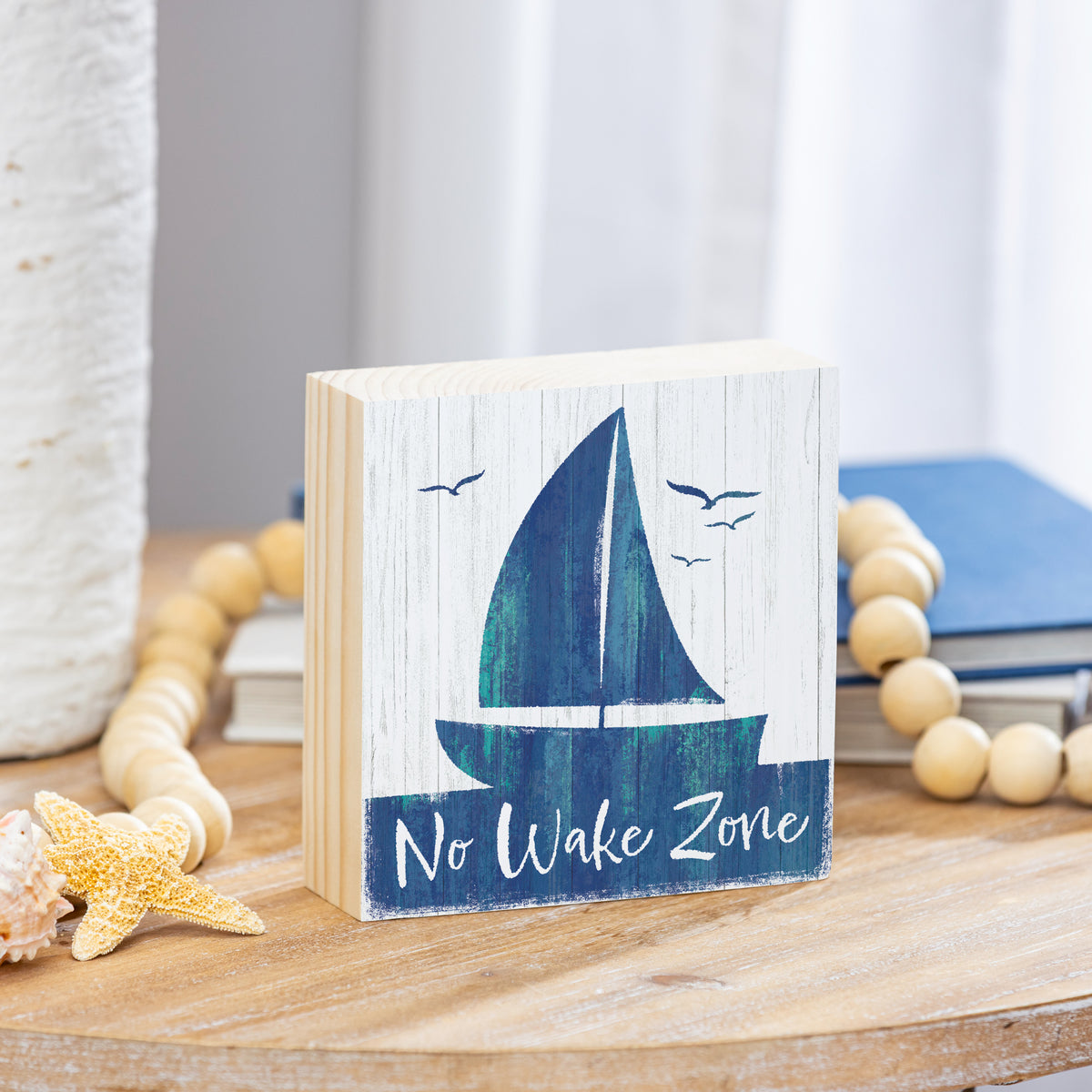 Coastal No Wake Sailboat Sign Wood Block, 6"x6" – Plow & Hearth