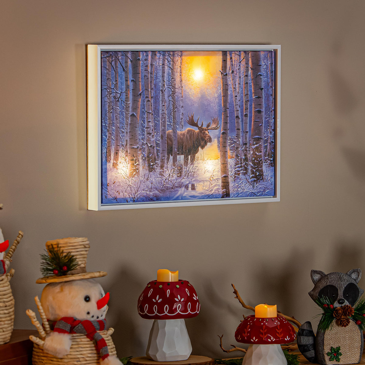 Woodland Storybook Indoor Wall Decor, LED Canvas with White Frame, Moo ...