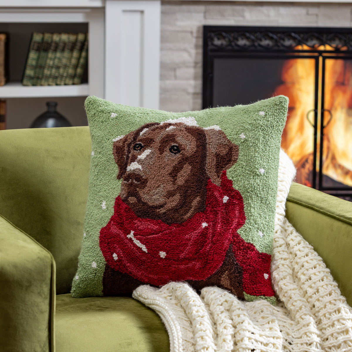 Snowy Chocolate Lab Hook Pillow – Plow & Hearth
