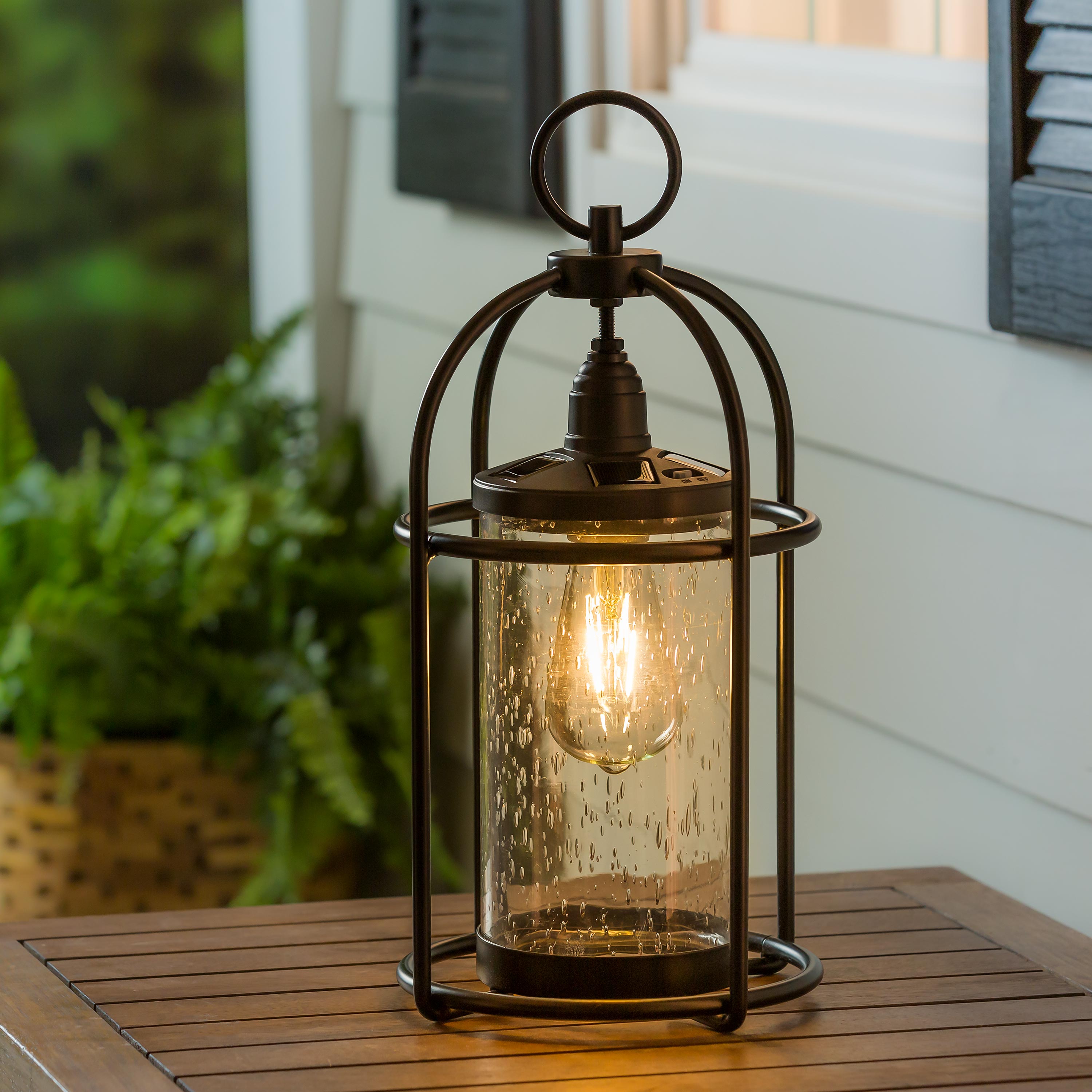 Solar Metal and Bubble Glass Vintage Lantern Plow Hearth
