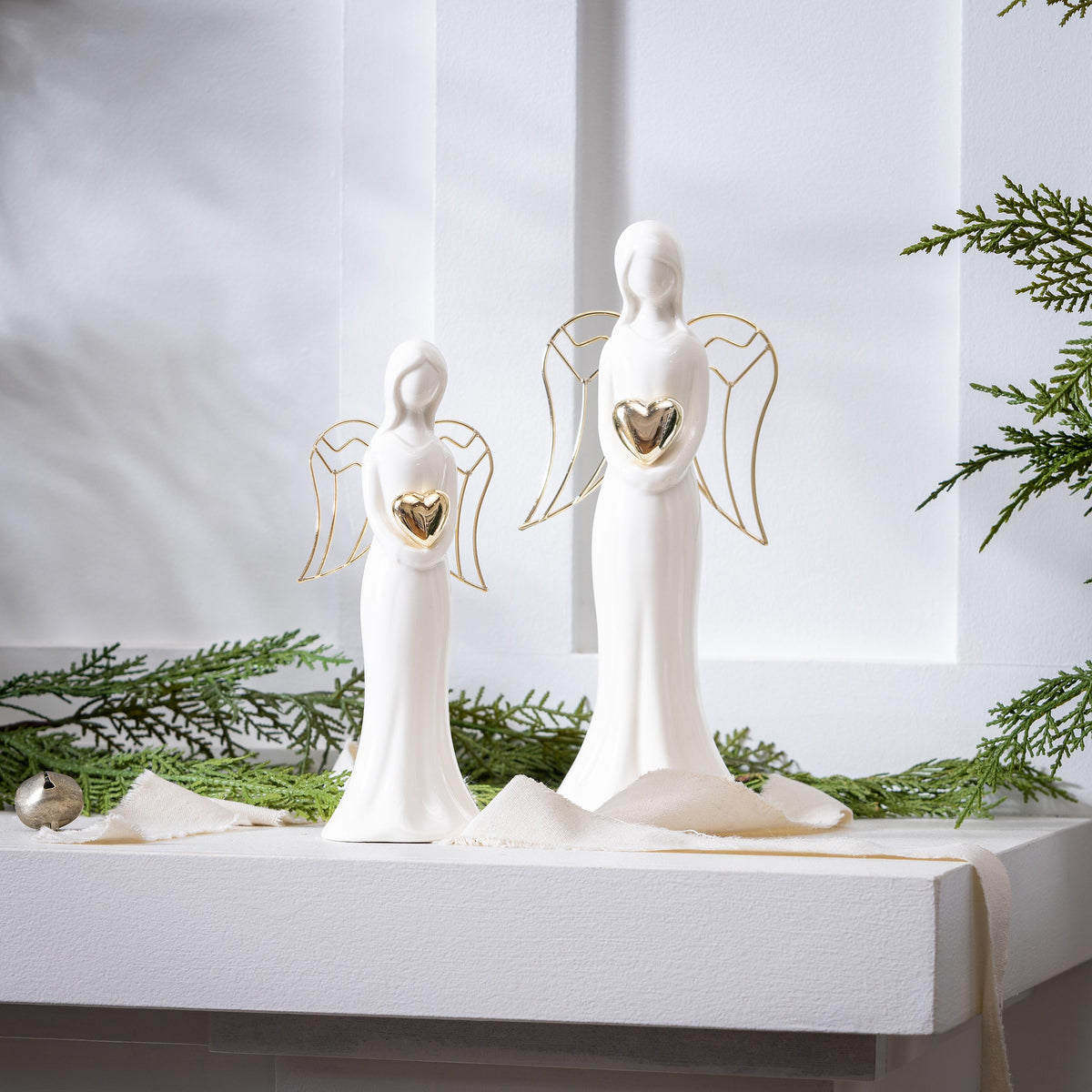Nativity Table Décor Angel with Heart Ceramic Set – Plow & Hearth
