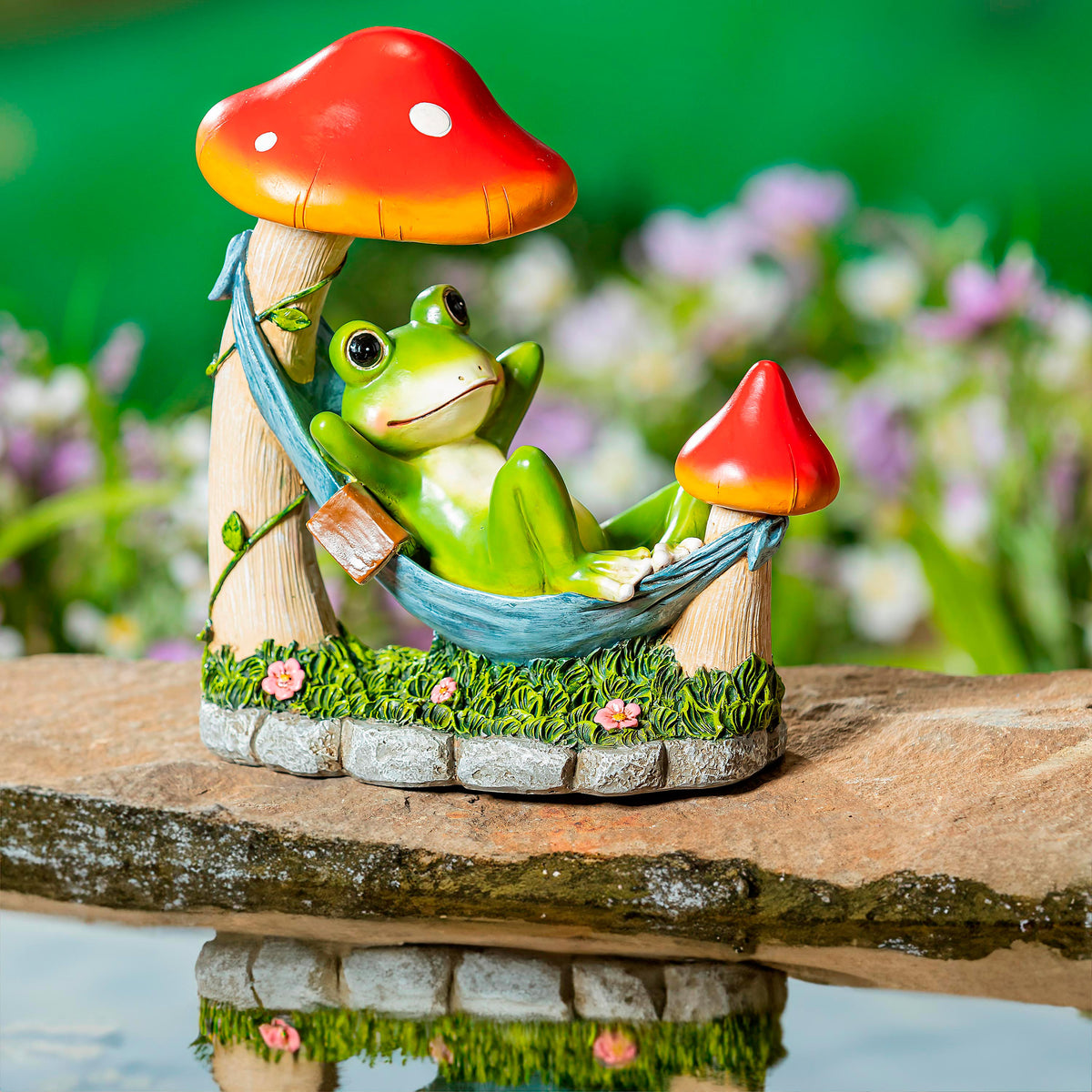 Pollinator Garden Statue, Resin Relaxing Frog in Hammock Statue, 8"H ...