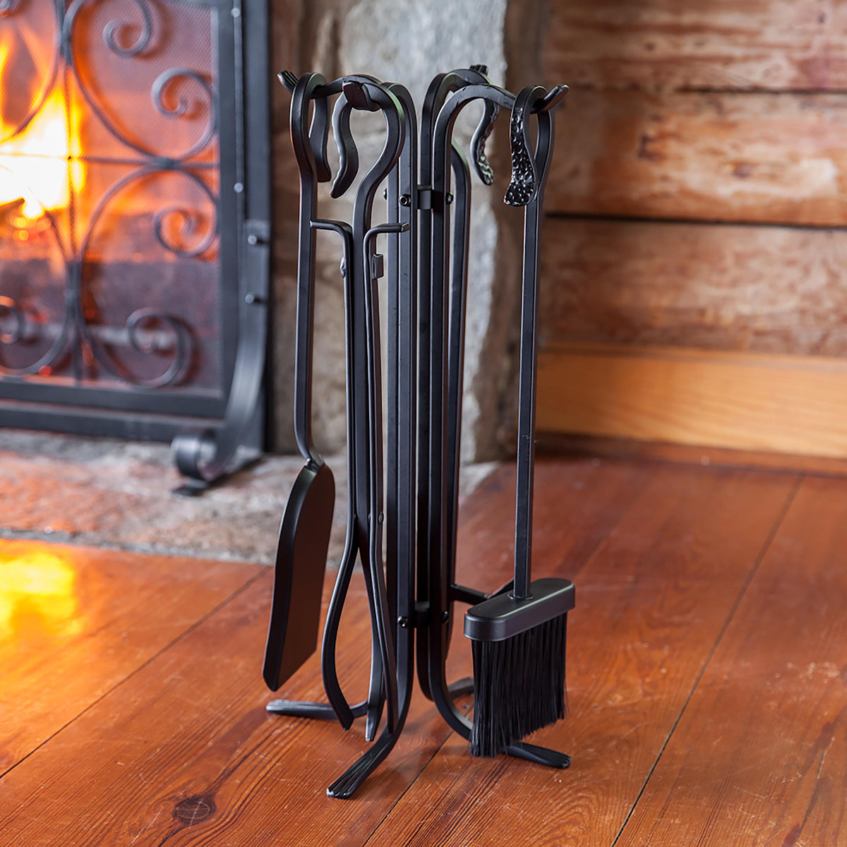 Compact Size Hand-Forged Fireplace Tool Set | Plow & Hearth