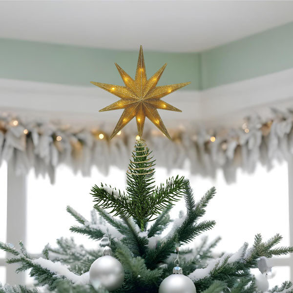 12" Lit Gold Glitter Star Tree Topper – Plow & Hearth