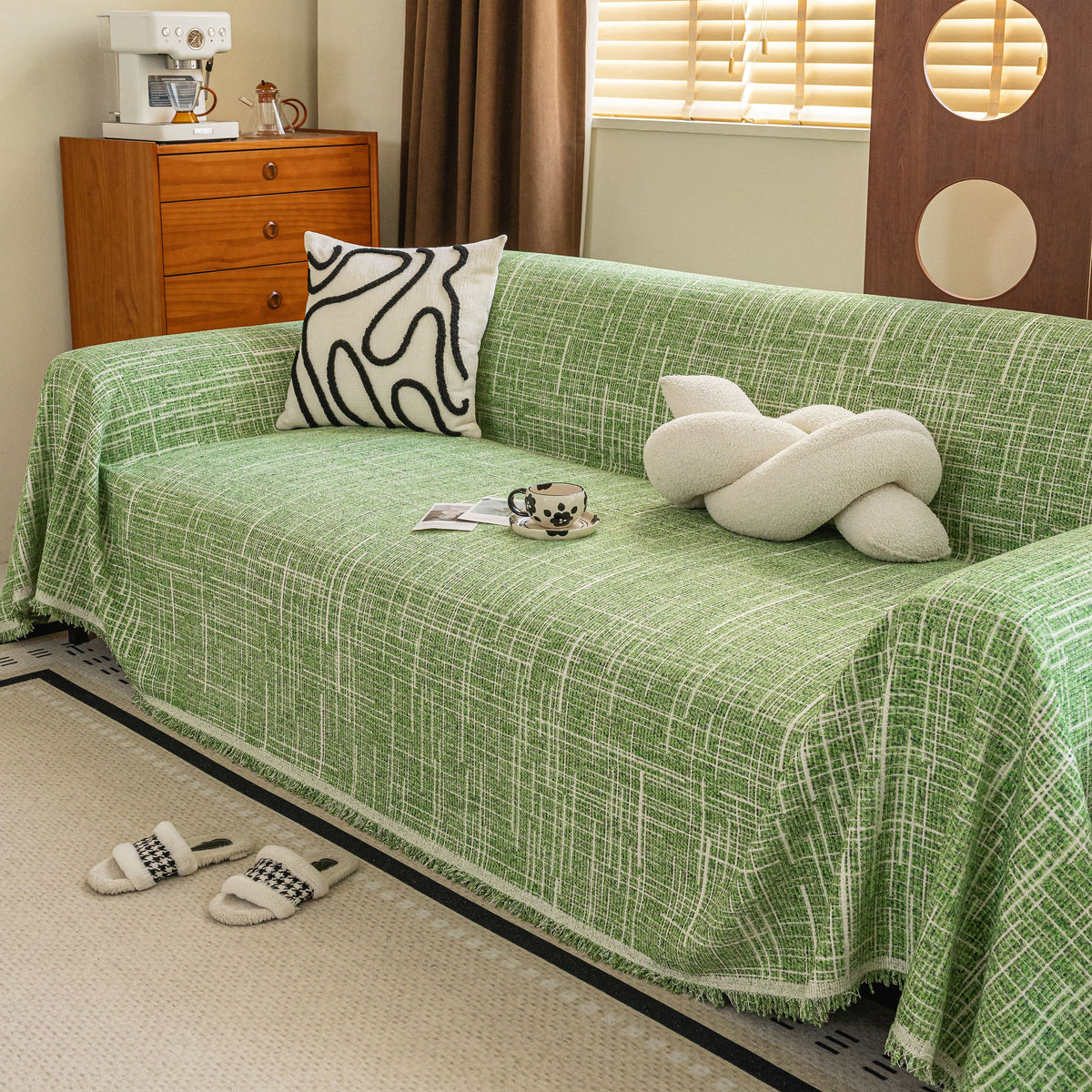 Boho Woven Sofa Throw Cover, Modern Soft Couch Protector for Pets & Li ...