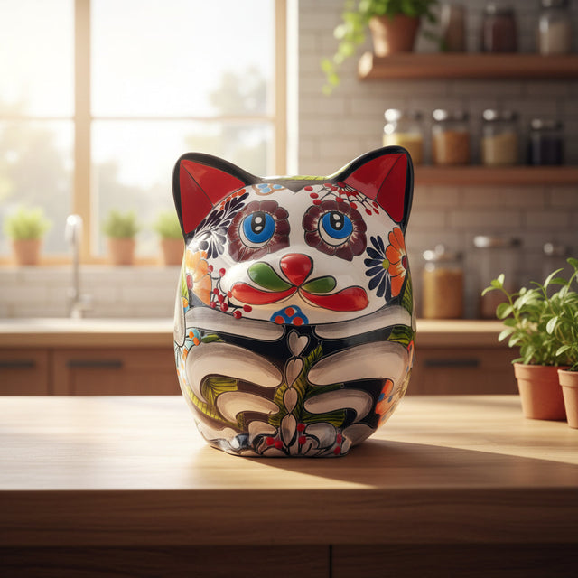 Talavera Fat Cat Planter | Day of the Dead Ceramic Art – Plow & Hearth