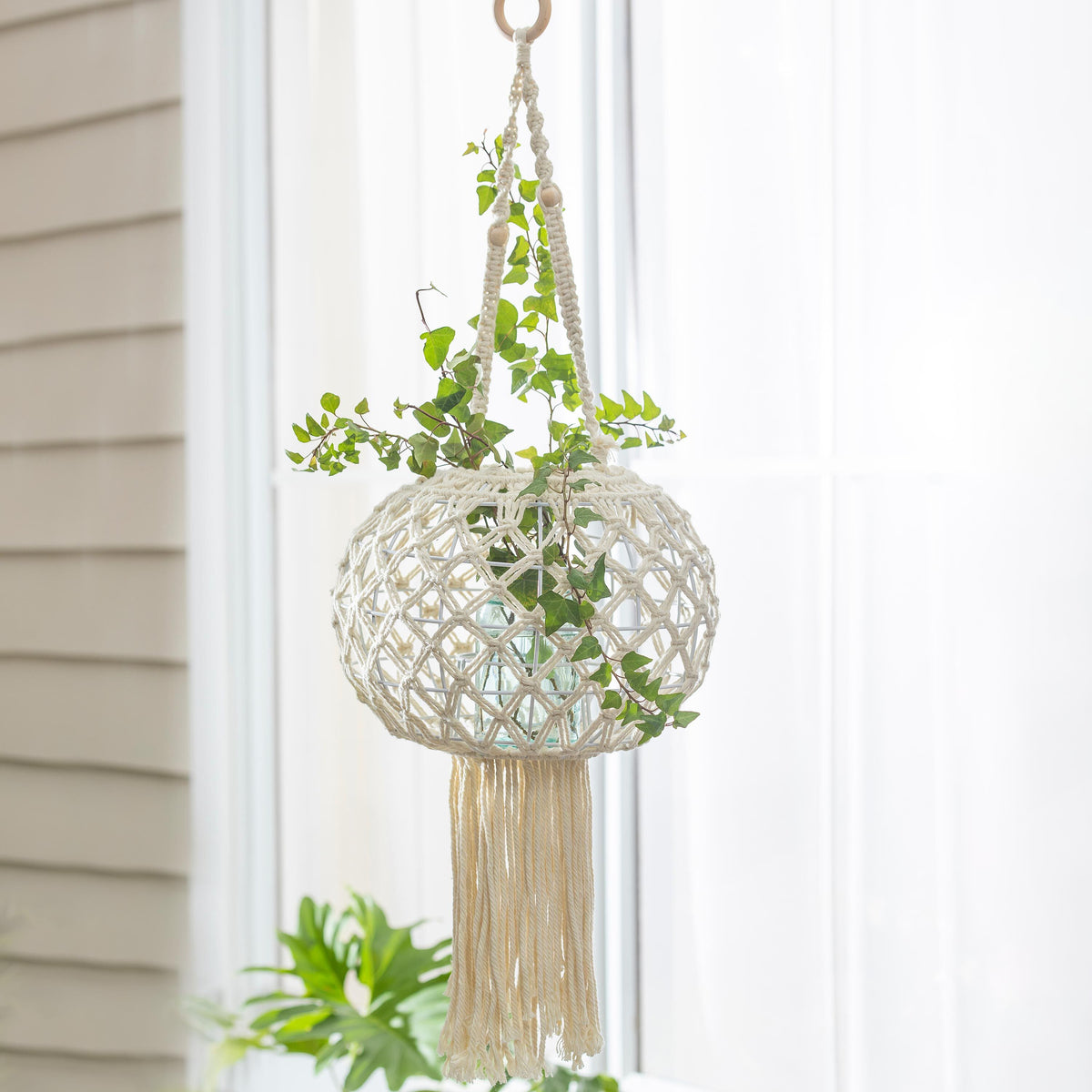 Macrame Large Hanging Globe Plant Cover, Natural – Plow & Hearth