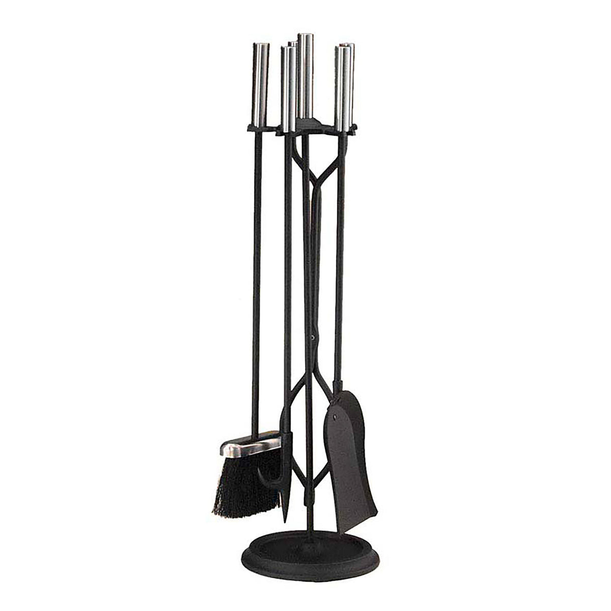 Pewter & Black 4-Piece Fireplace Tool Set | Plow & Hearth