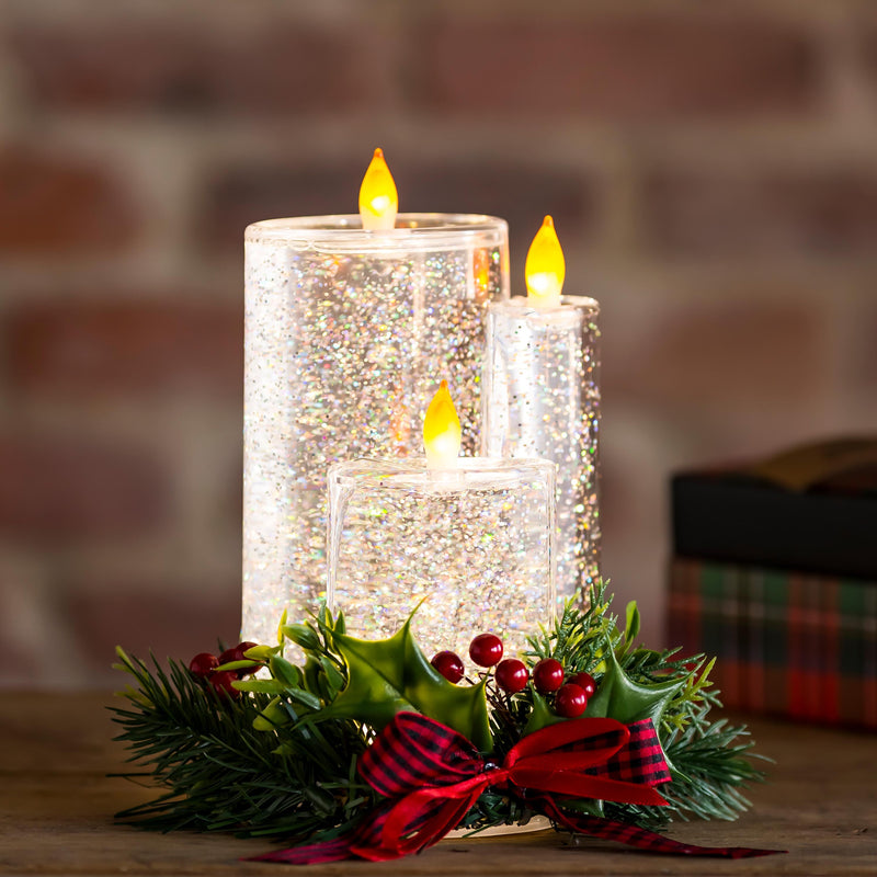 8" LED Spinning Water Candle with Artificial and Bow – Plow & Hearth