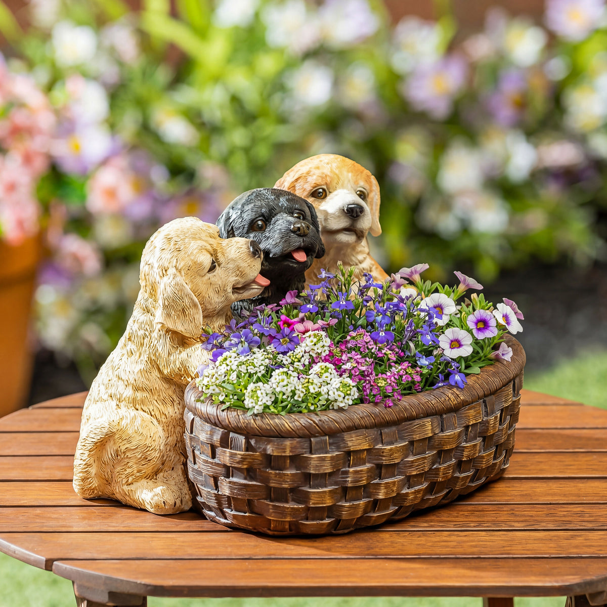 Puppies and Basket Resin Planter – Plow & Hearth