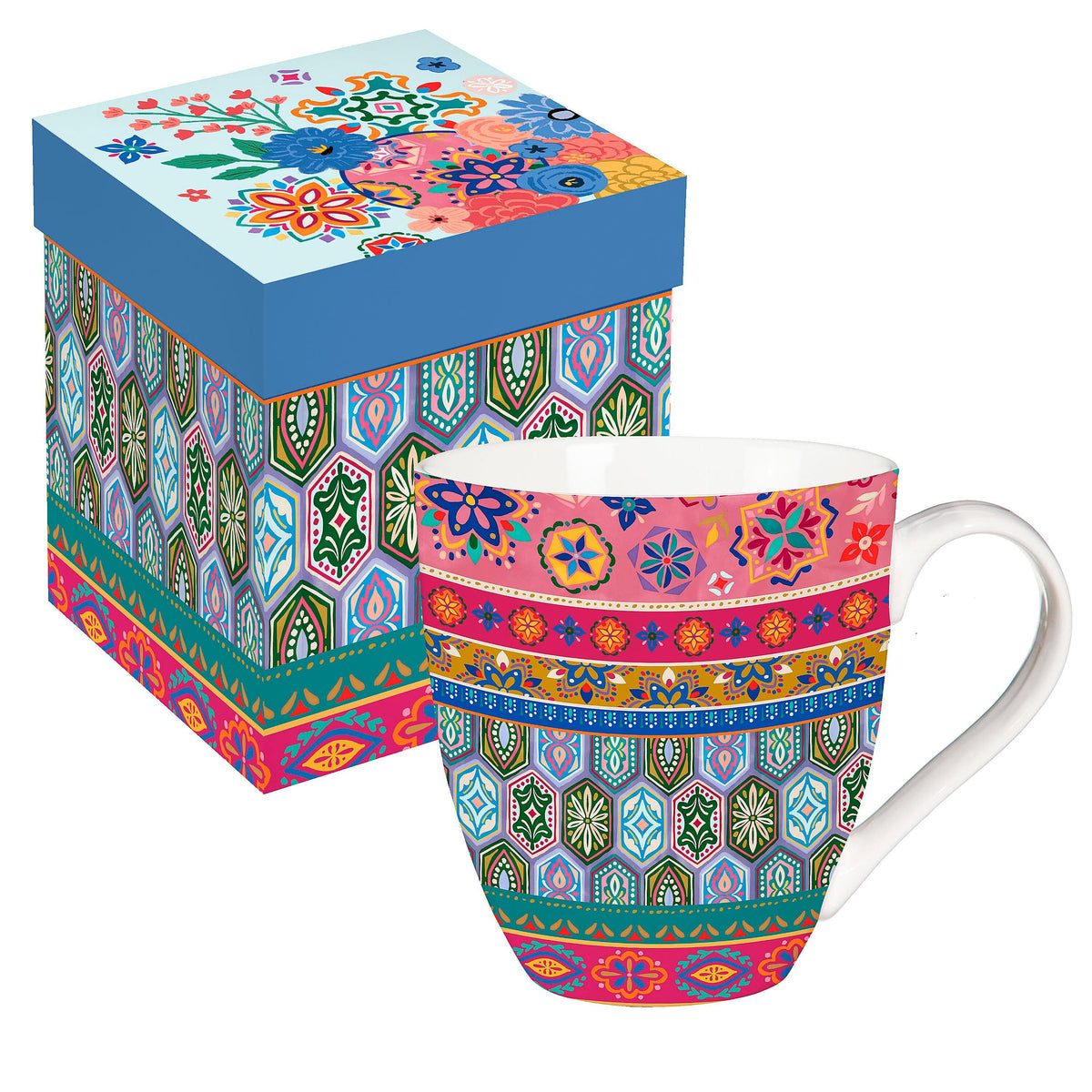 Geometric Tapestry Ceramic Cup O' Java, 17oz, Gift Box – Plow & Hearth