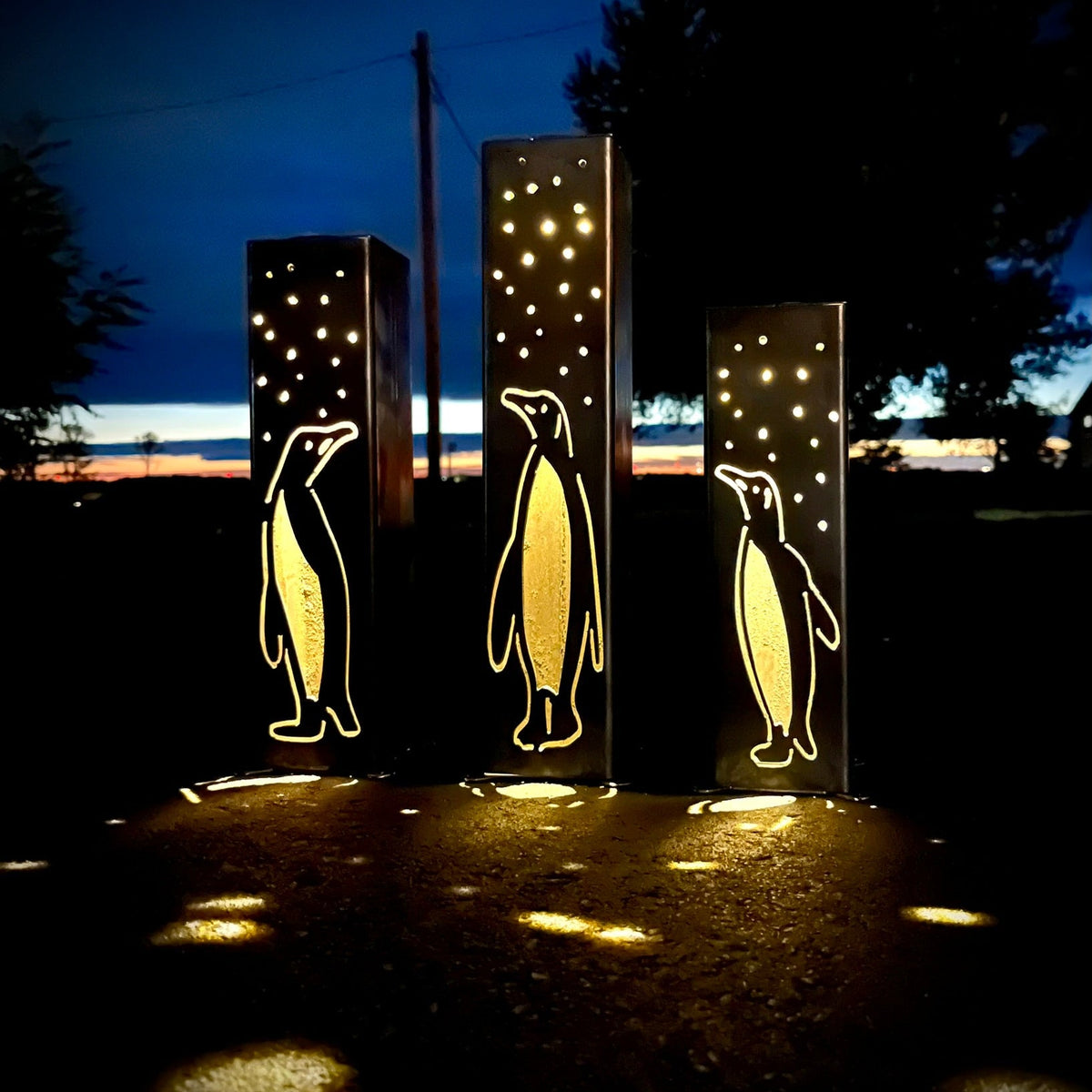 Arctic Glow Luminary Pillars w/ Solar Cap | Penguins – Plow & Hearth